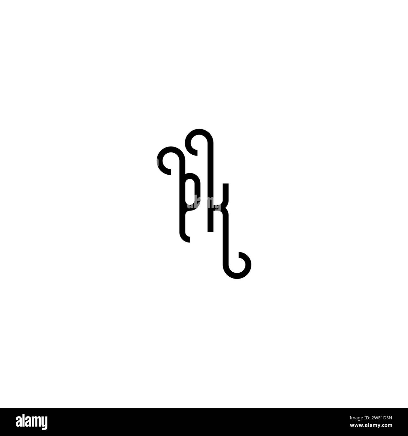 PK simple curved concept initial logo design black and white background ...