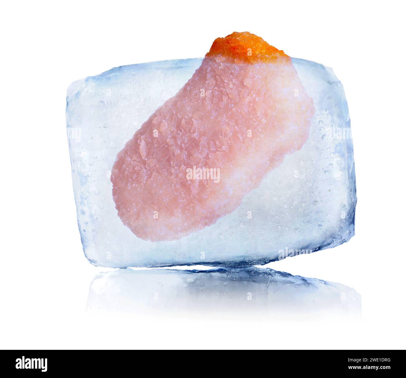 Frozen food. Chicken nugget in ice cube isolated on white Stock Photo ...