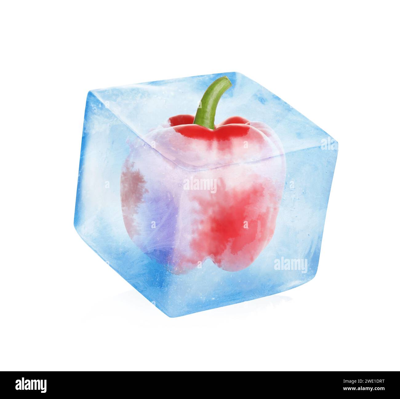 Frozen food. Raw bell pepper in ice cube isolated on white Stock Photo ...