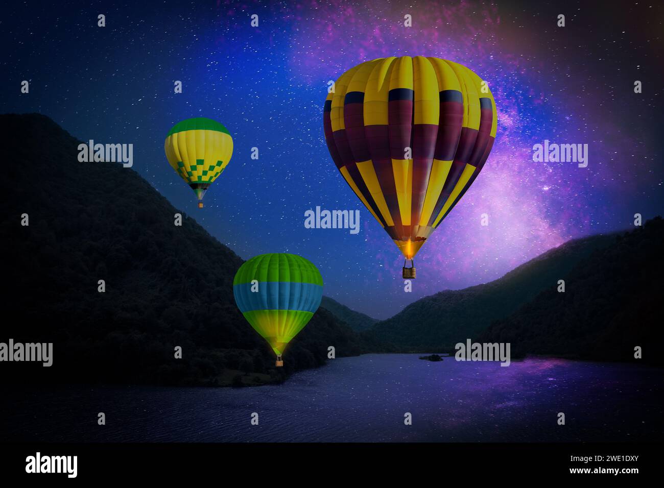 Hot air balloons over lake hi-res stock photography and images - Alamy