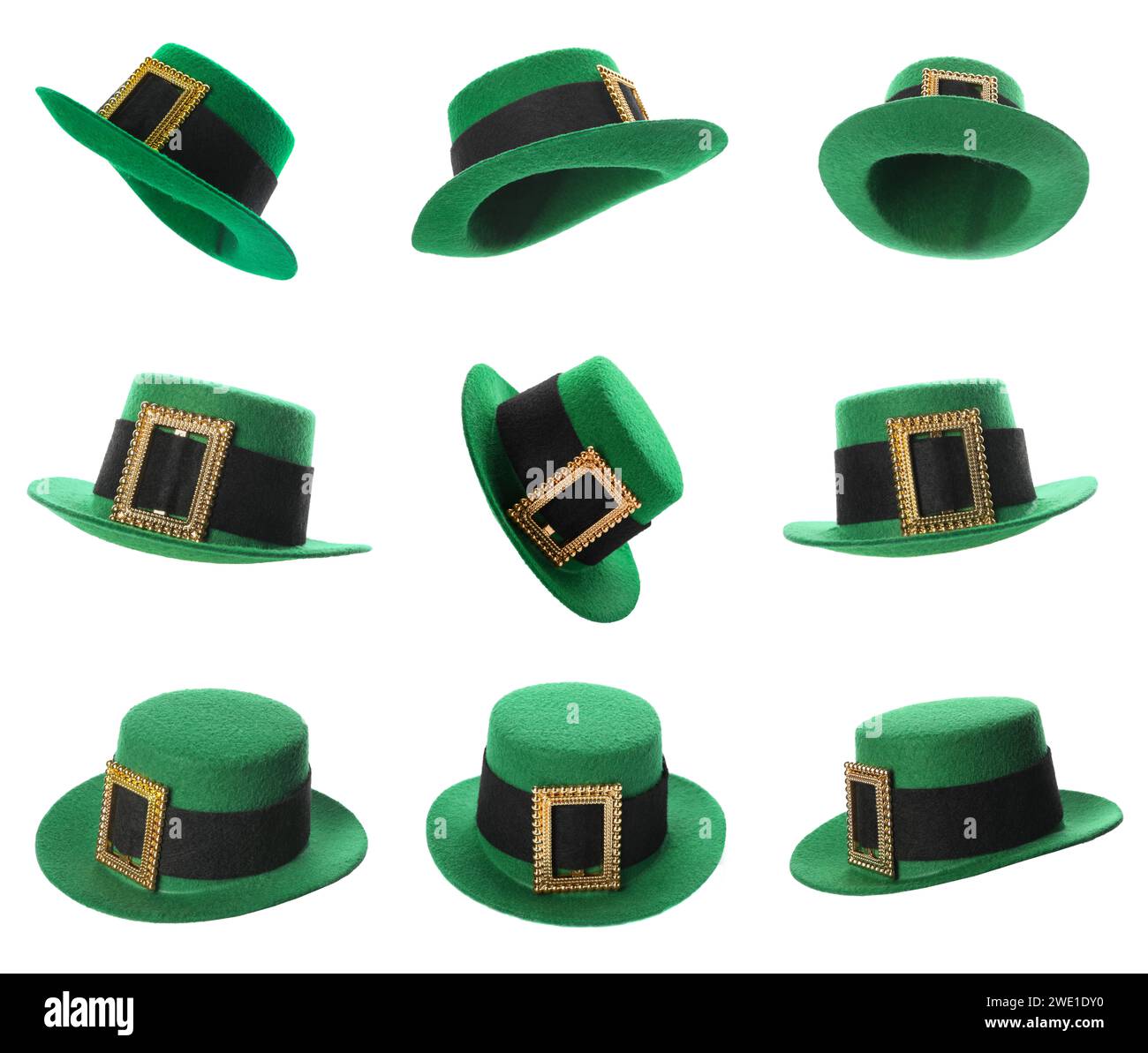 St. Patrick's Day. Green leprechaun hats isolated on white, set Stock ...