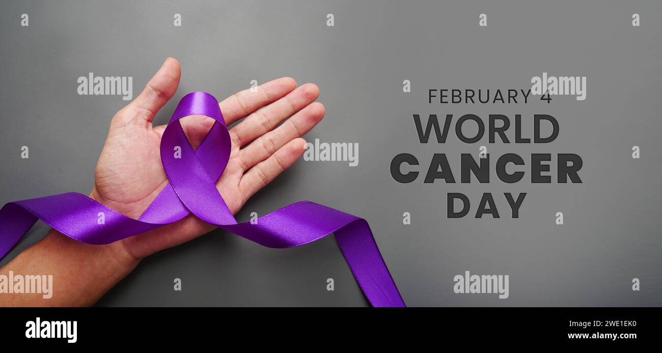 World cancer day, lavender purple ribbon to support people living with ...