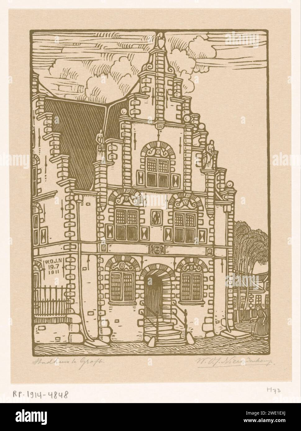 Town Hall in Graft, Wijnand Otto Jan Nieuwenkamp, 1911 print The front ...