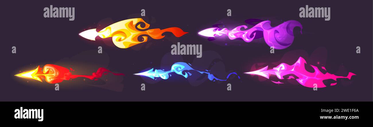 Laser gun shots set isolated on black background. Vector cartoon ...