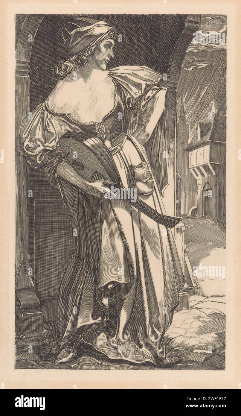 Woman with lute on the street, Johannes Josephus Aarts, 1881 - 1934 ...