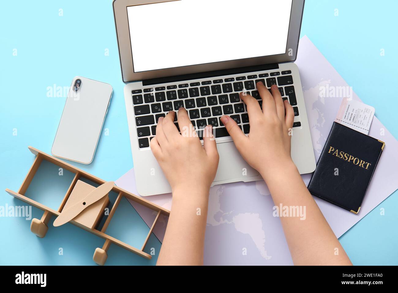 Laptop top view people passport hi-res stock photography and images - Alamy