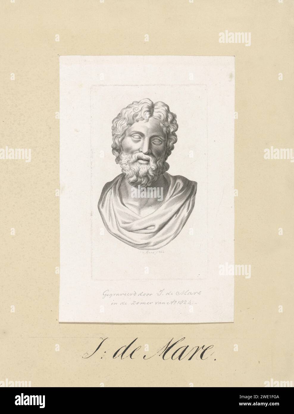 Men's head to Greek example, Johannes de Mare, 1824 print paper. pencil ...
