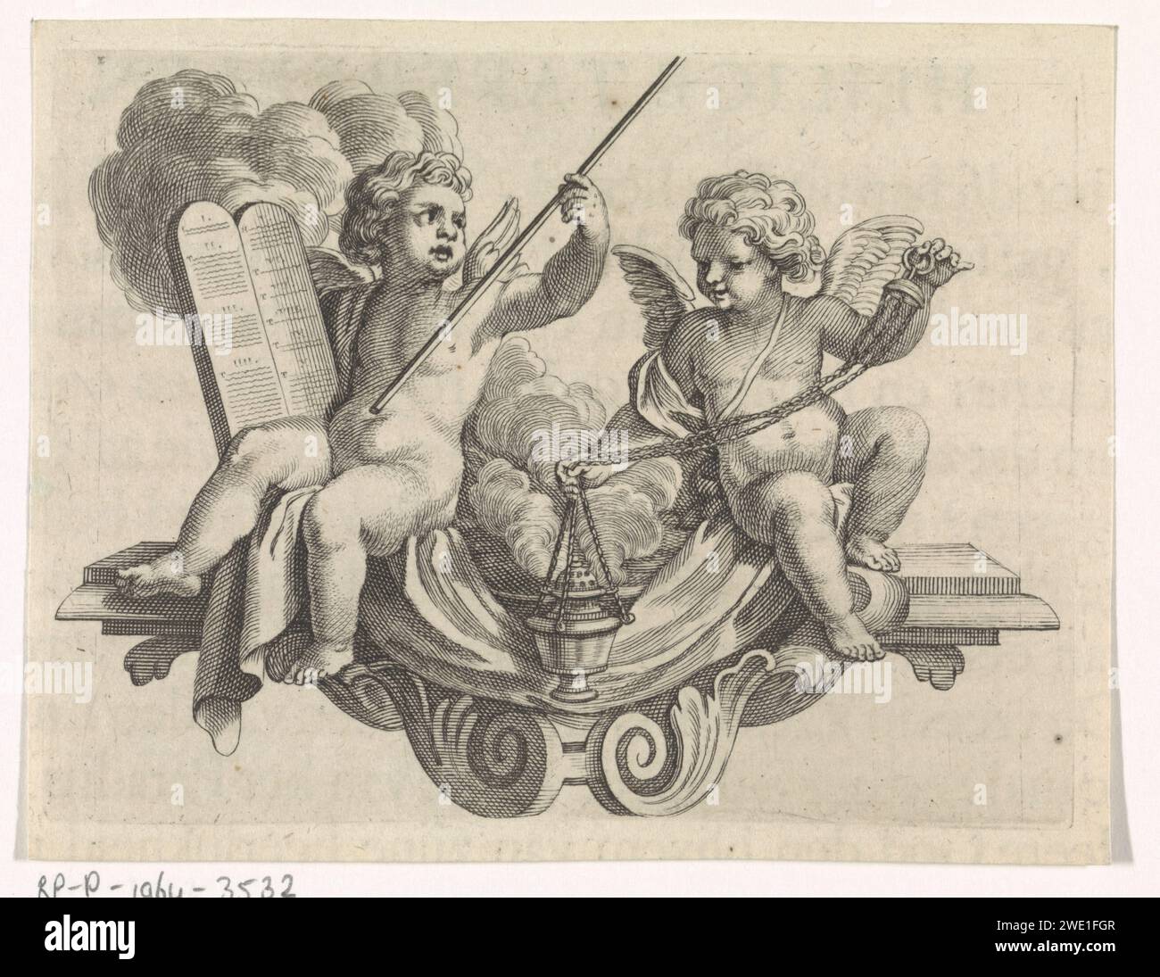 Two putti with the dining of the law and a censer, Bernard Picart ...