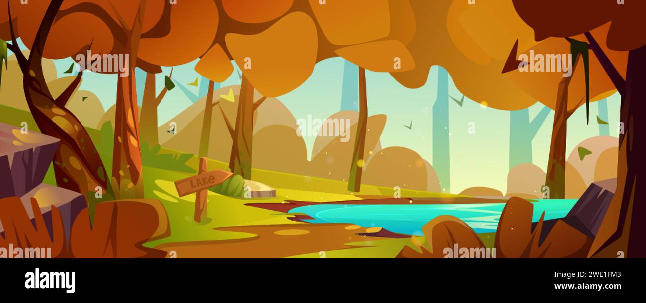 Autumn natural forest landscape with orange and brown leaves on trees ...