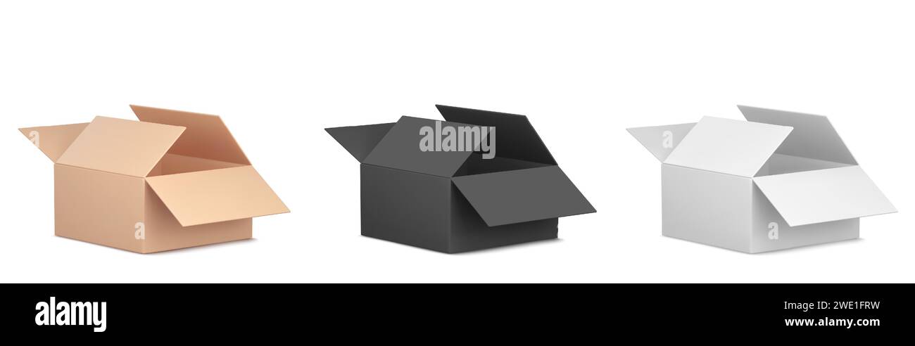 3D cardboard boxes set isolated on background. Vector realistic ...