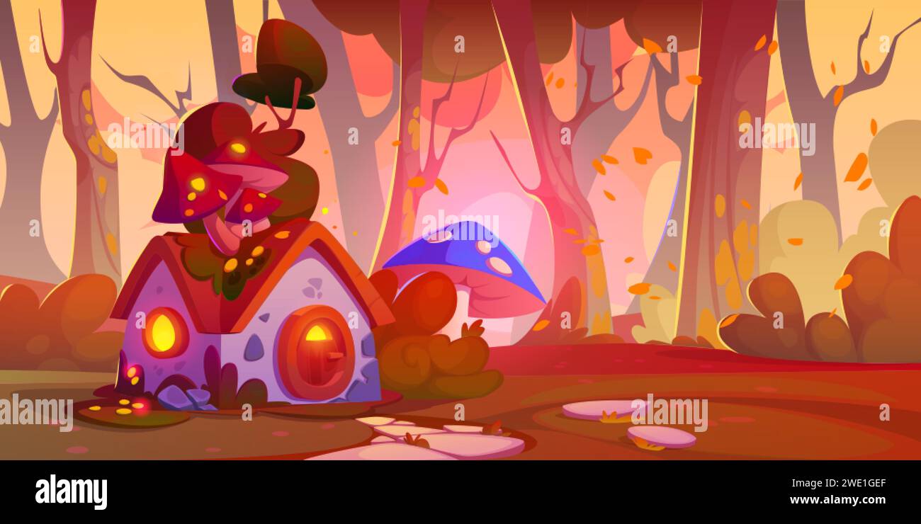Fairy autumn forest wonderland with magic tiny house for gnomes or ...