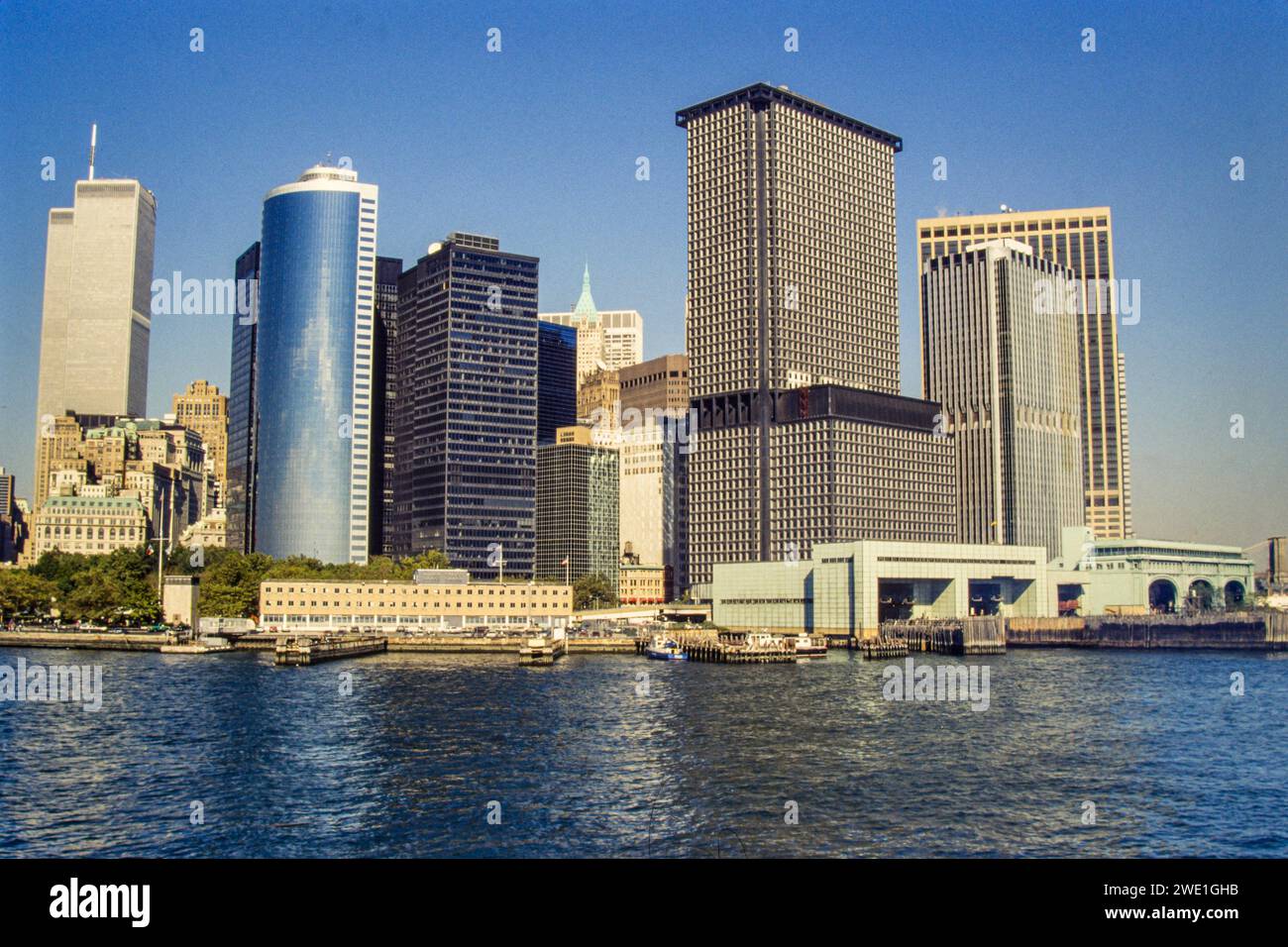 October 1990: The twin towers of the World Trade Center, Battery Park ...