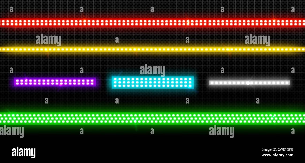 Neon led light strips set isolated on transparent background. Vector ...
