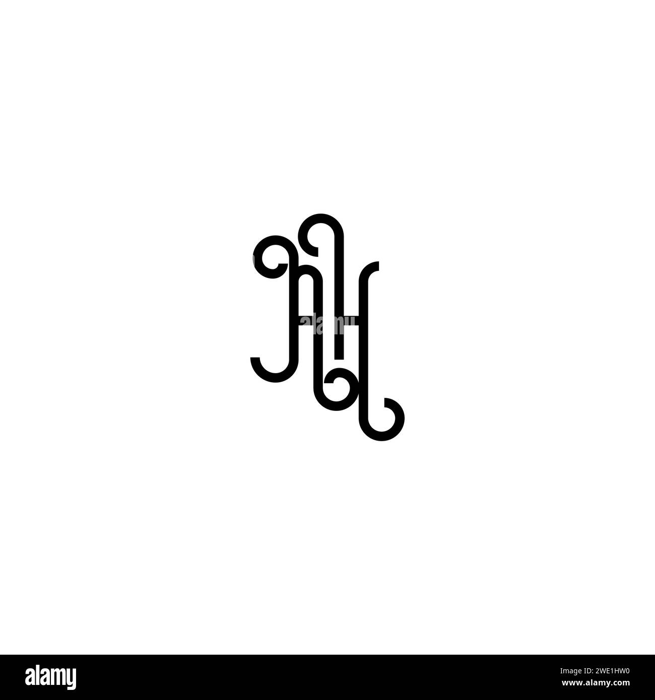 AH simple curved concept initial logo design black and white background ...