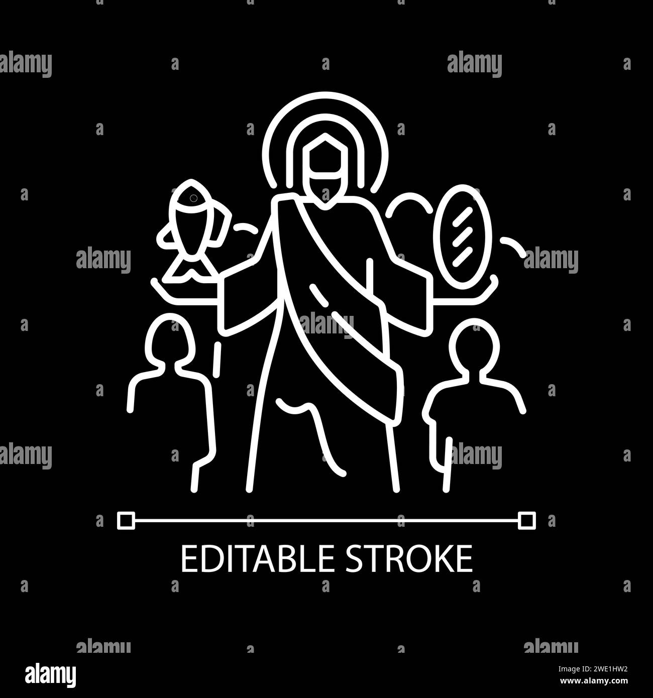 Feeding of five thousands white linear icon for dark theme Stock Vector ...