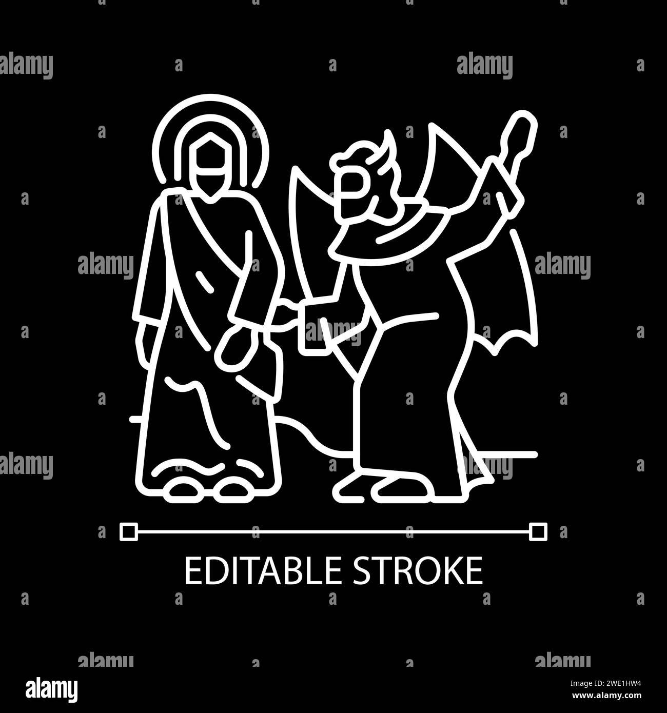 Temptation of Christ white linear icon for dark theme Stock Vector ...