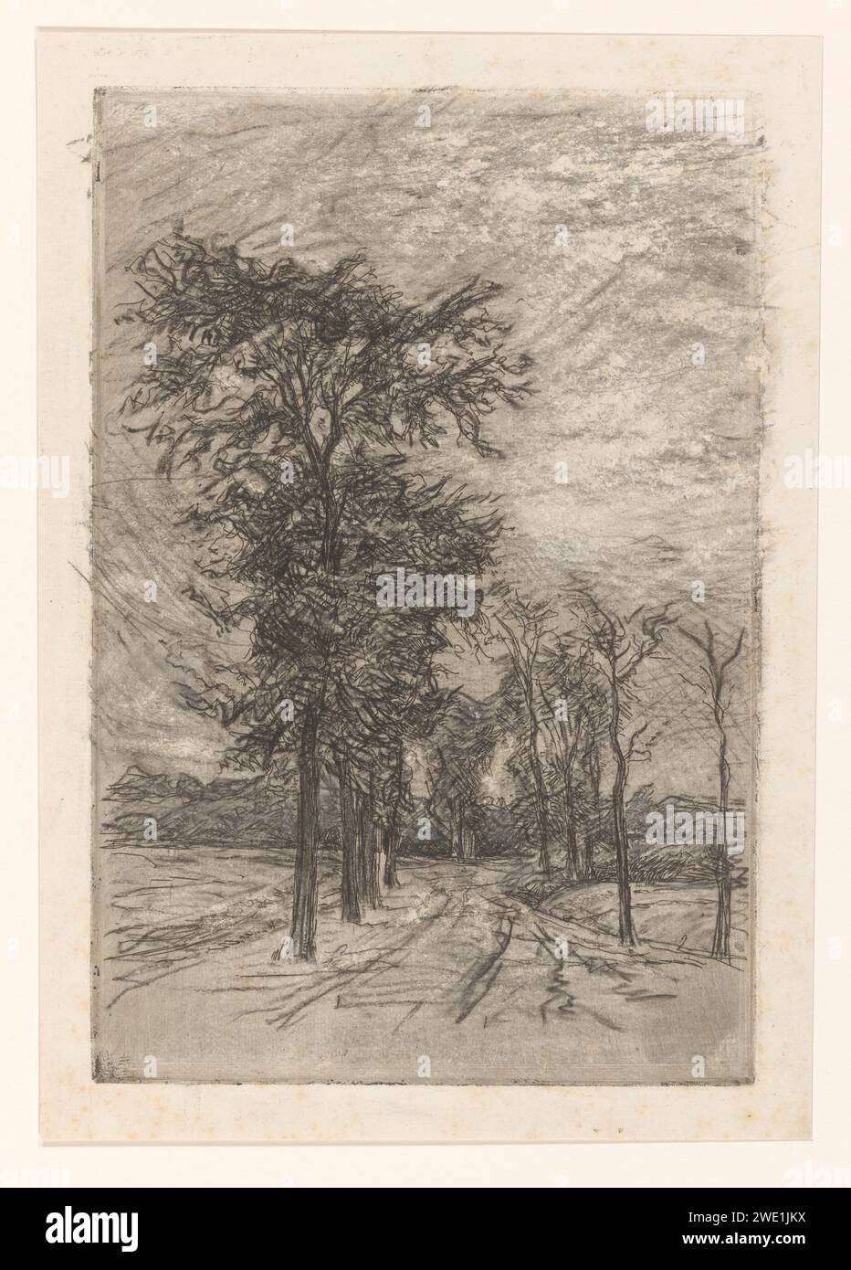 Road between Trees, Jan Veth, 1886 print paper. chalk etching road ...