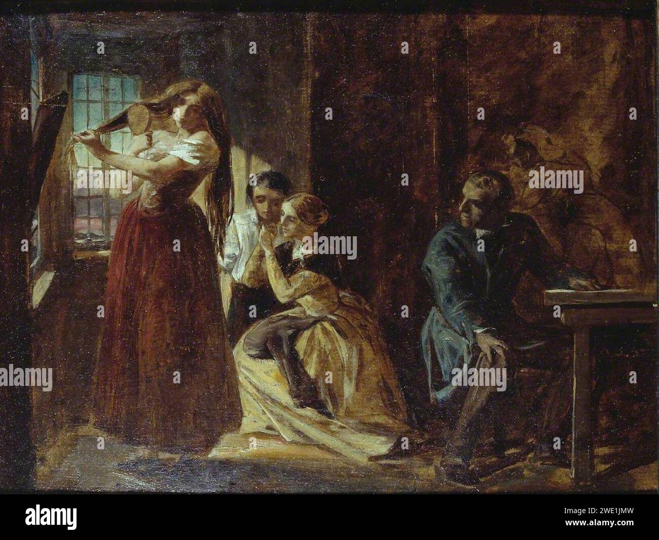 Alfred Elmore (1815-1881) - Study for 'Invention of the Combing Machine ...