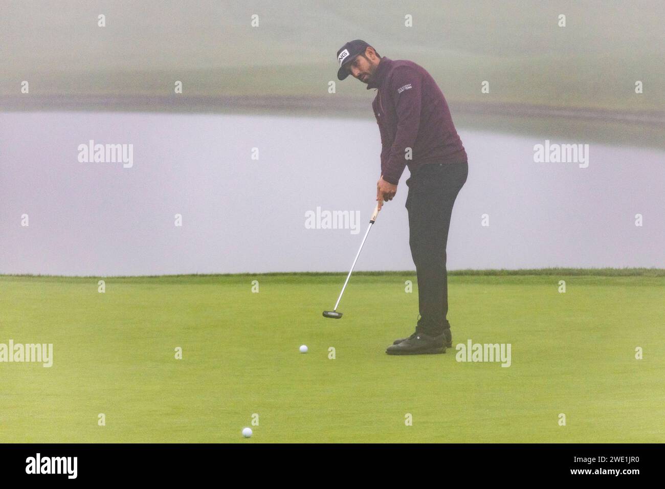 LA JOLLA, CA - JANUARY 22: Mattieu Pavon takes a putt on the South ...
