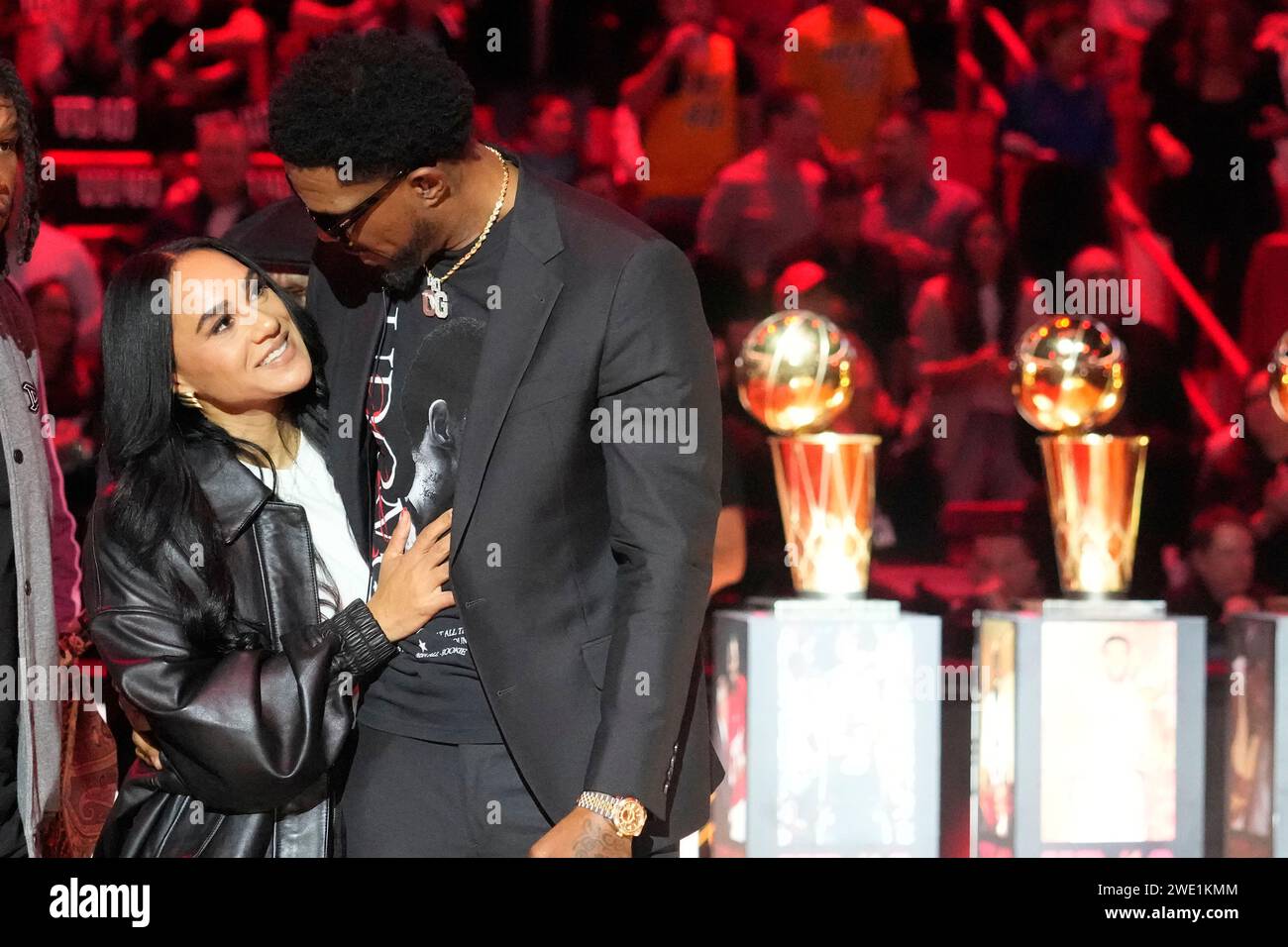 Udonis Haslem hugs with his wife Faith Rein during a ceremony where the ...