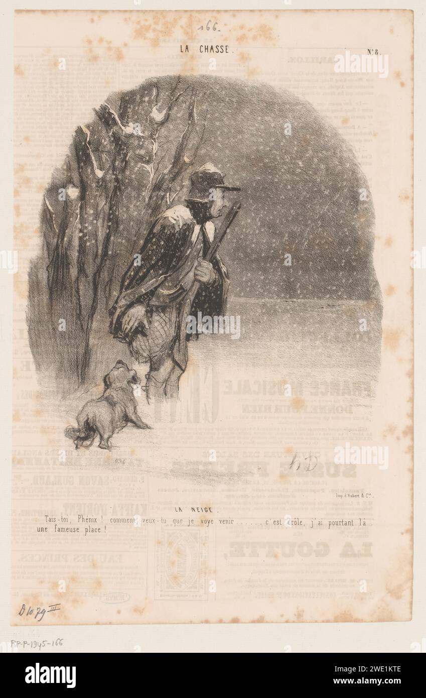Jager with hunting dog in the snow, Honoré Daumier, 1843 Paris paper ...