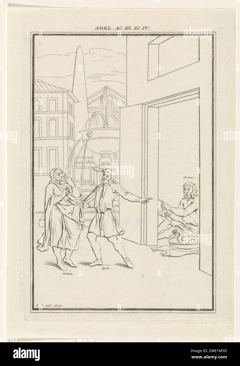 Scene shipped from Komedie Adelphoe van Terence, Bernard Picart ...