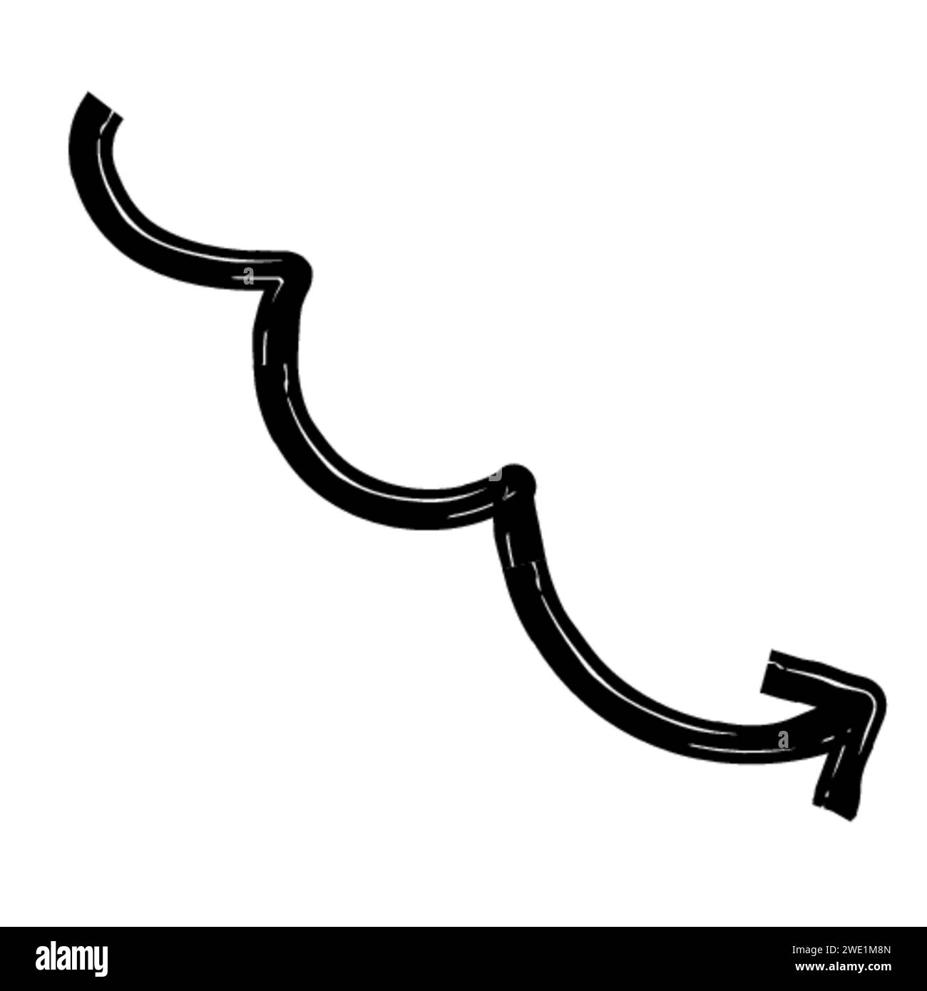 Hand drawn crayon chalk charcoal line arrow. curvy and wavy arrow ...