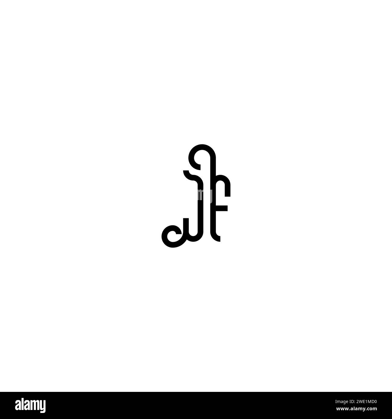 JF simple curved concept initial logo design black and white background ...