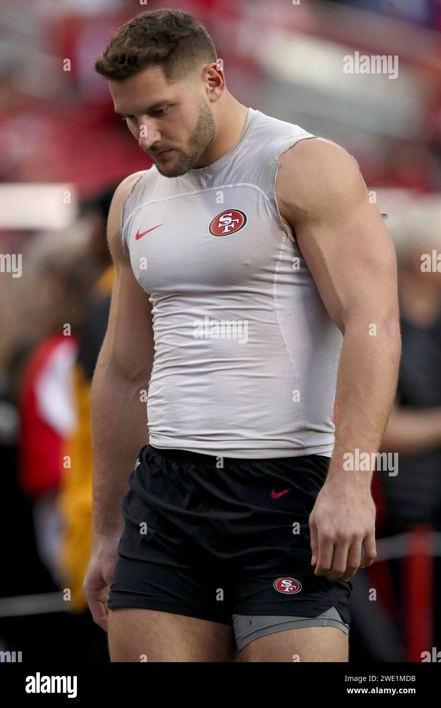 San Francisco 49ers defensive end Nick Bosa (97) warms up during an NFL ...