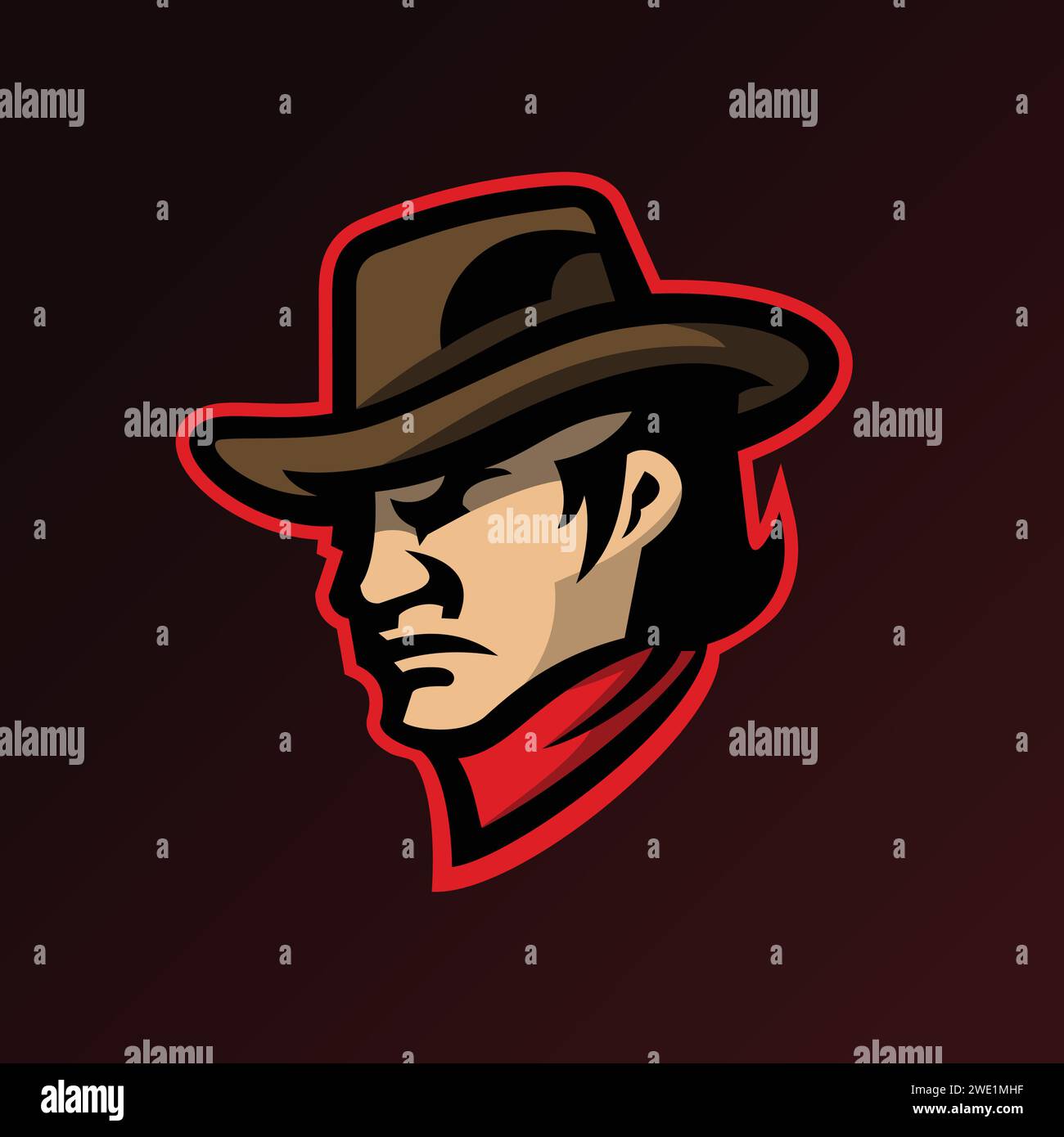 A stylistic and cool interpretation of a cowboy with a red scarf around ...