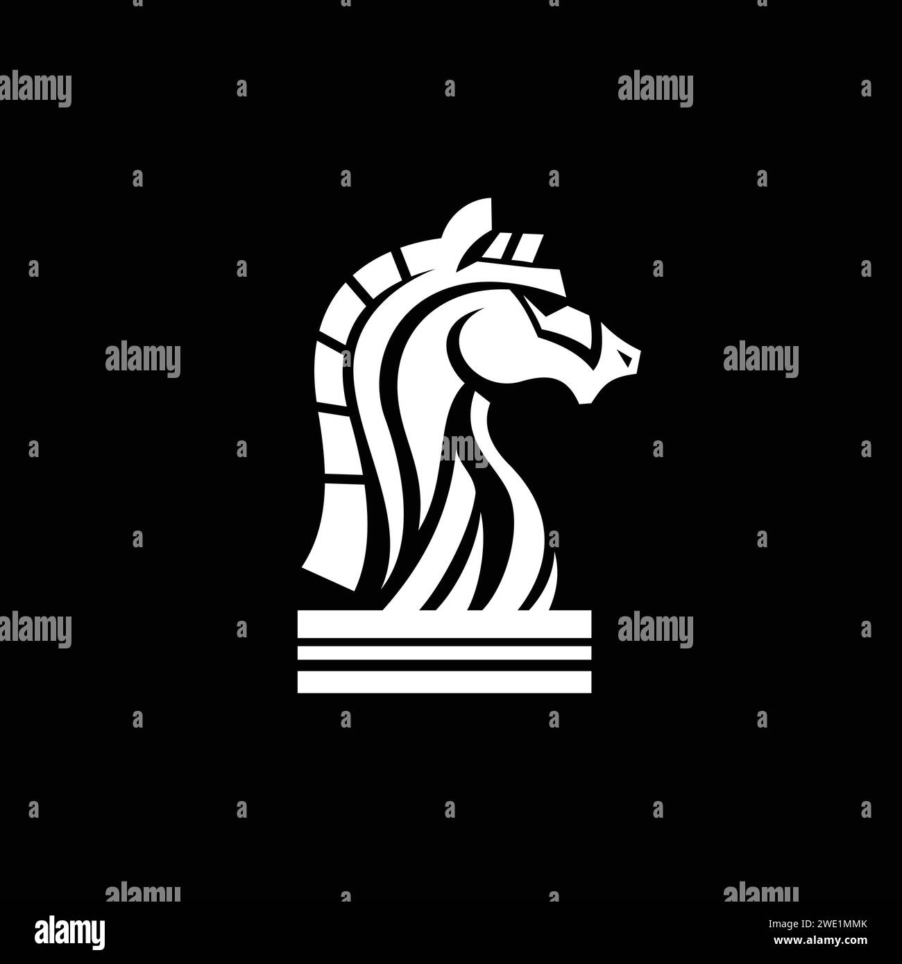 A creative logo featuring a knight chess piece represented by a horse's ...