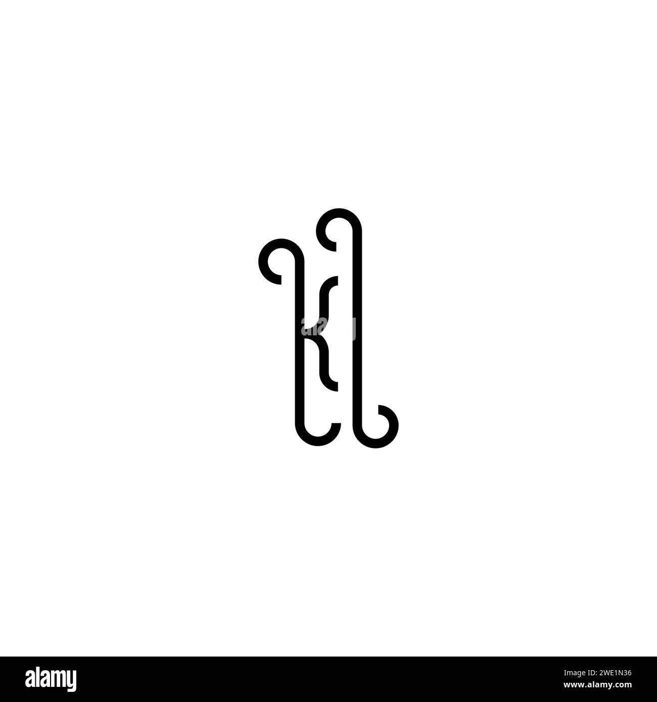 KI simple curved concept initial logo design black and white background ...