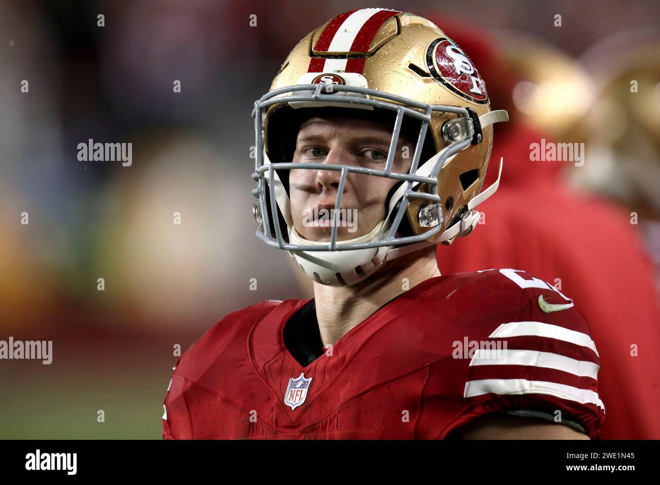 San Francisco 49ers running back Christian McCaffrey (23) stands on the ...