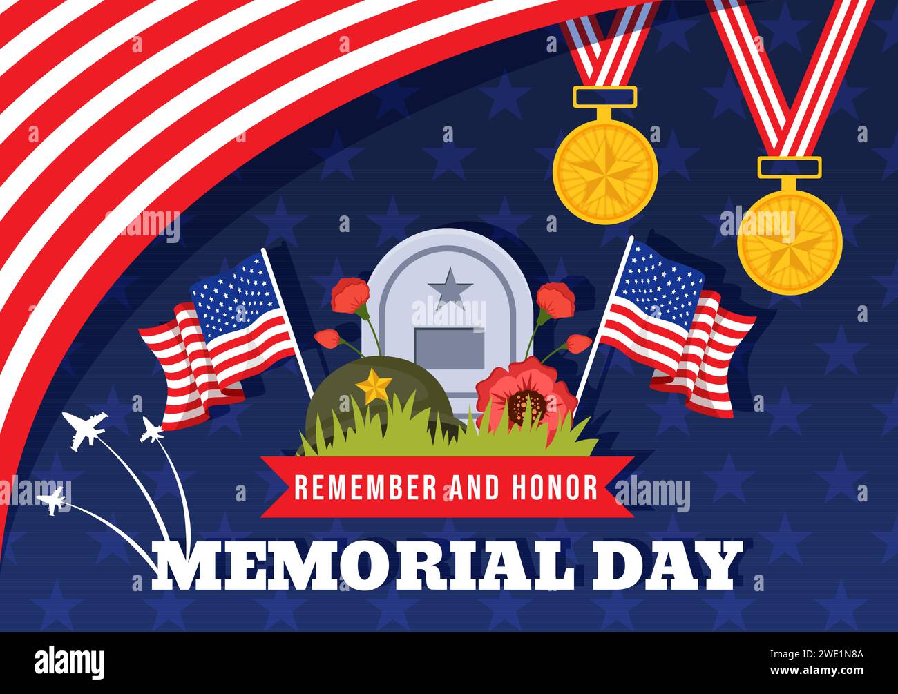 Memorial Day of Remember and Honor Vector Illustration with American ...