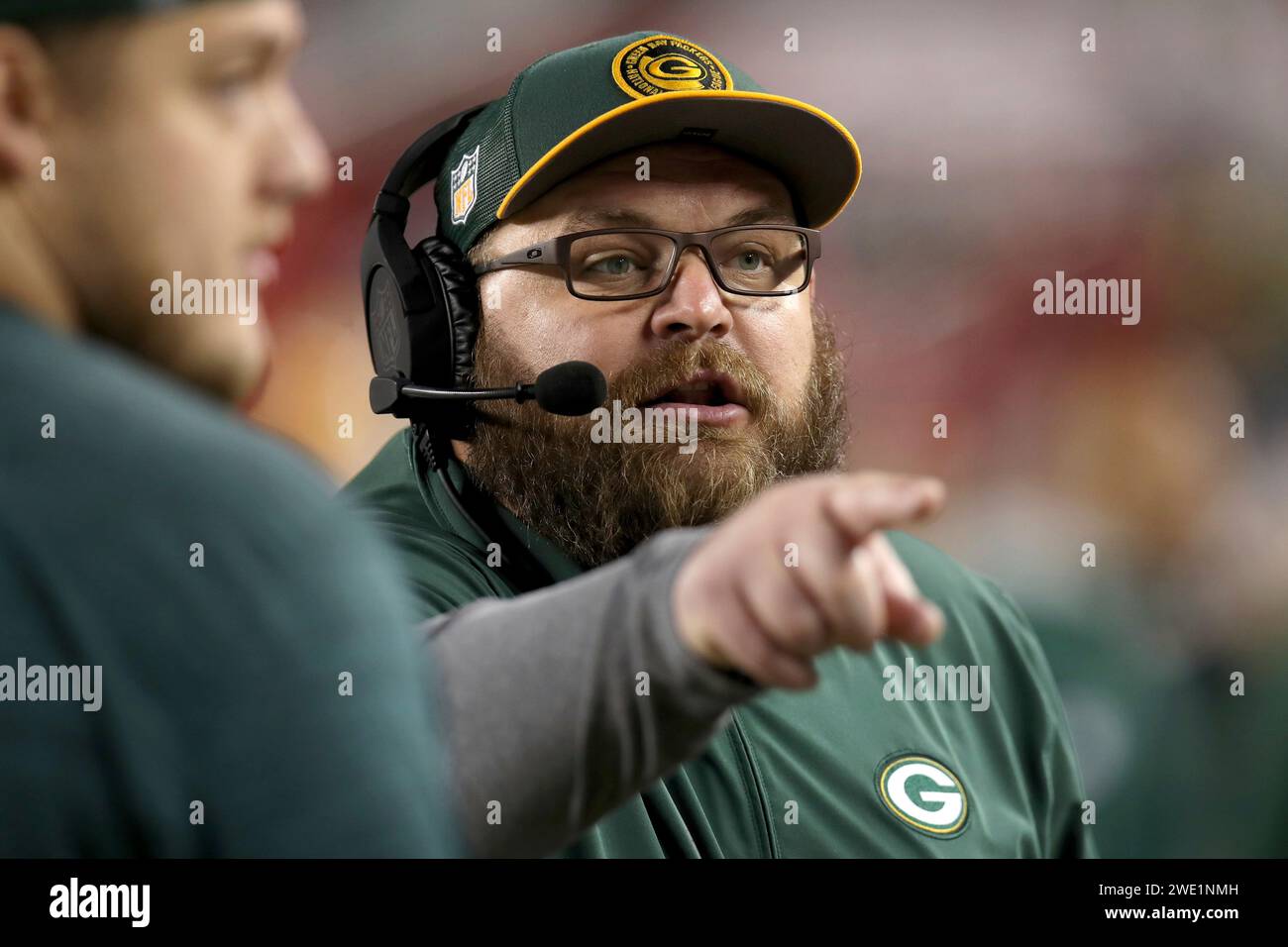Green Bay Packers offensive line coach Luke Butkus on the sideline ...
