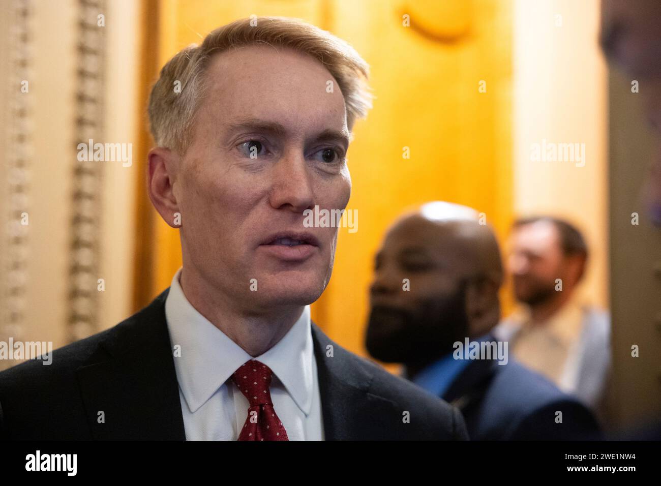 Sen. James Lankford (R-Okla.) speaks with reporters at the U.S. Capitol ...