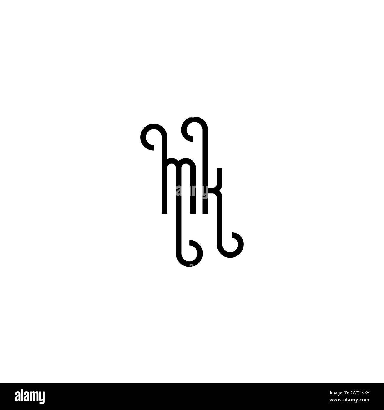 MK simple curved concept initial logo design black and white background ...