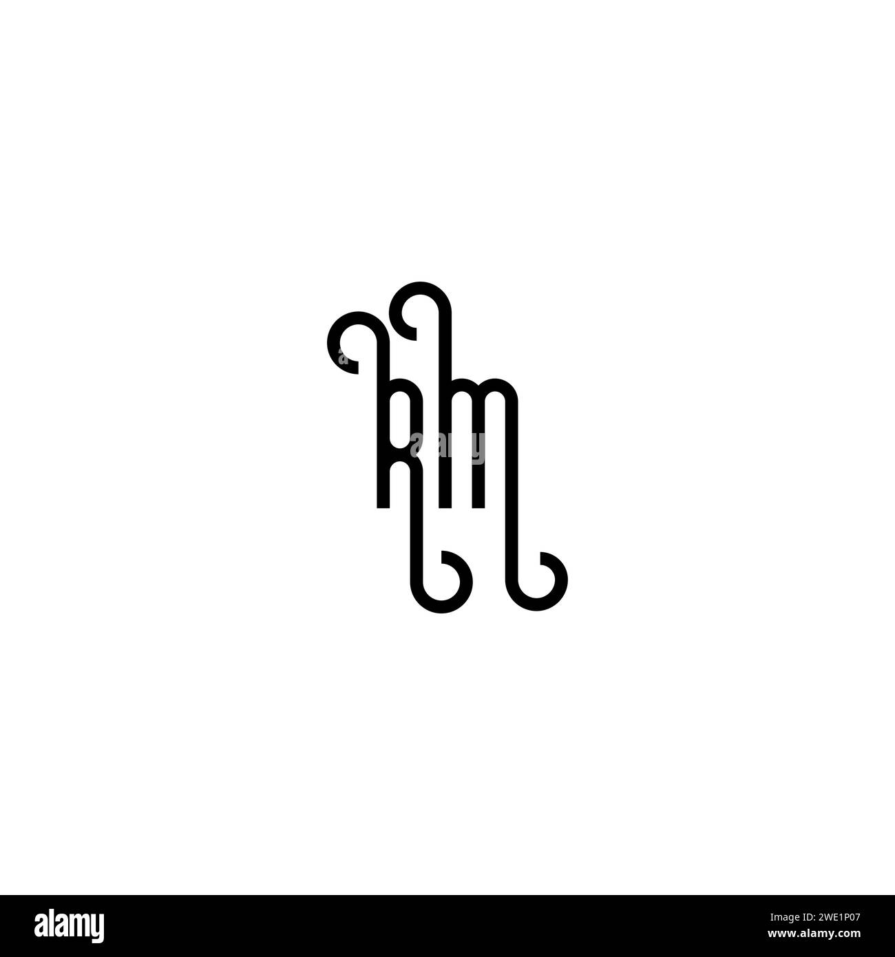 RM simple curved concept initial logo design black and white background ...