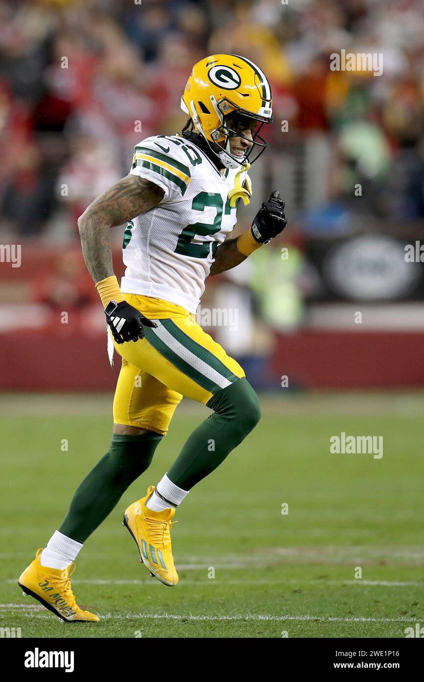 Green Bay Packers cornerback Jaire Alexander (23) runs to the sideline ...