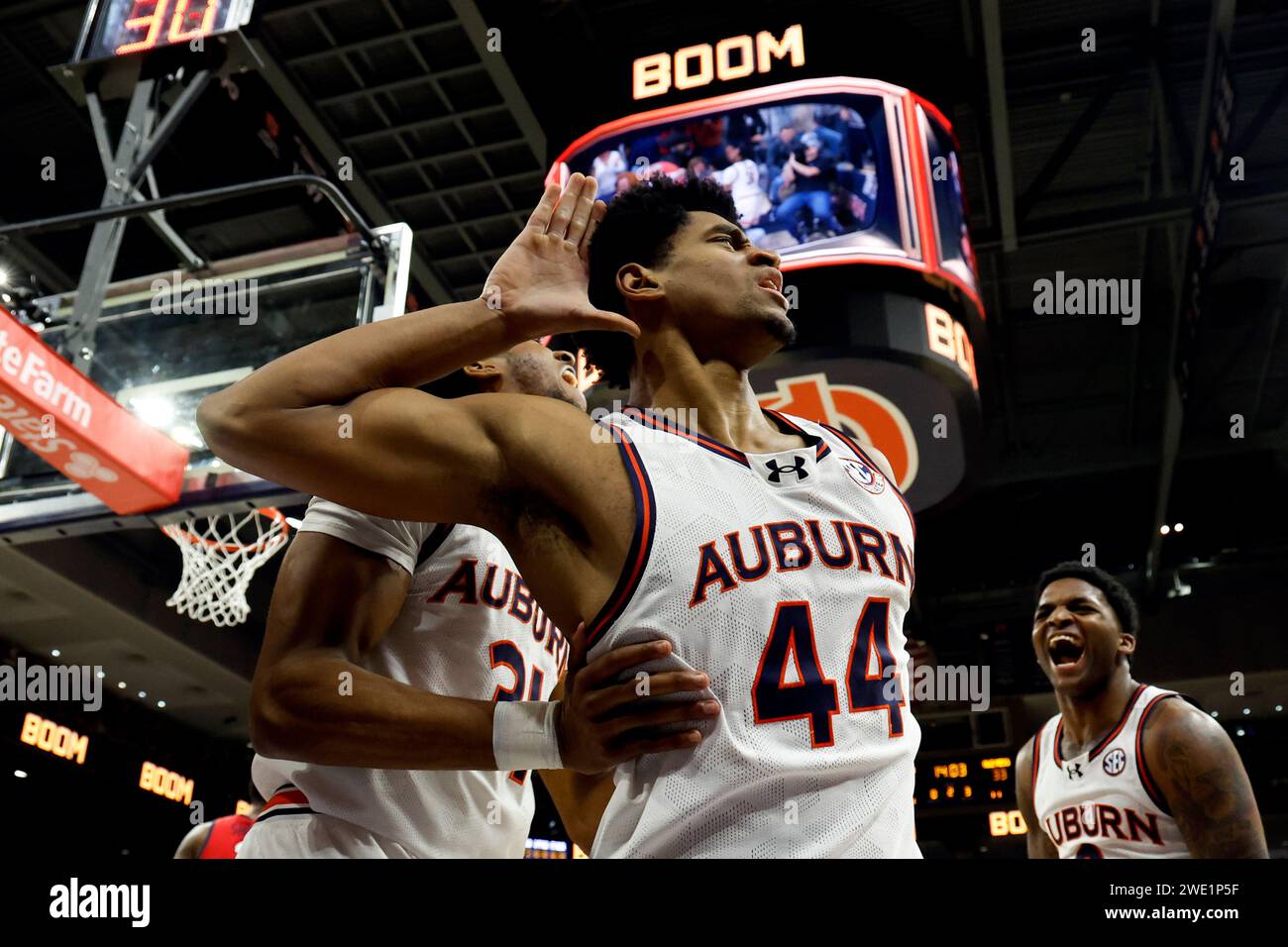 Auburn center Dylan Cardwell (44) reacts after a dunk against ...