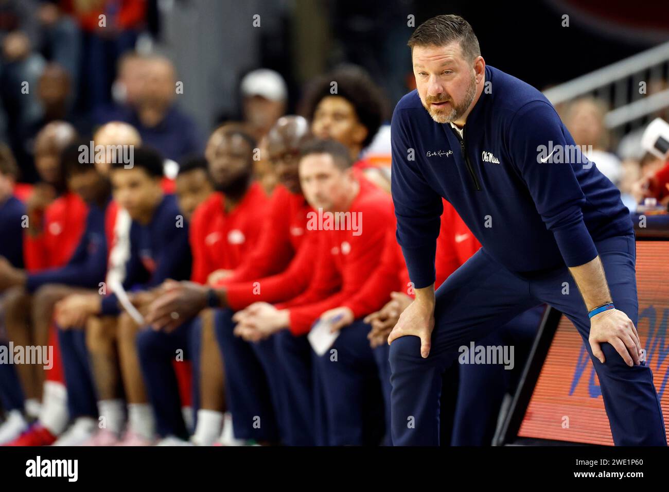Mississippi head coach Chris Beard looks on during the first half of an ...