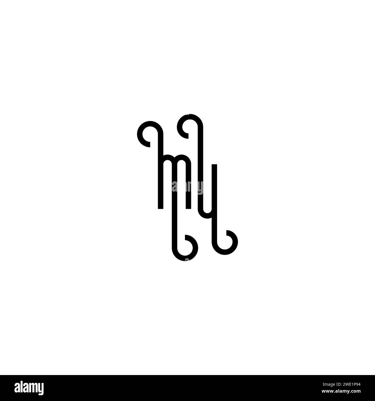 MU simple curved concept initial logo design black and white background ...