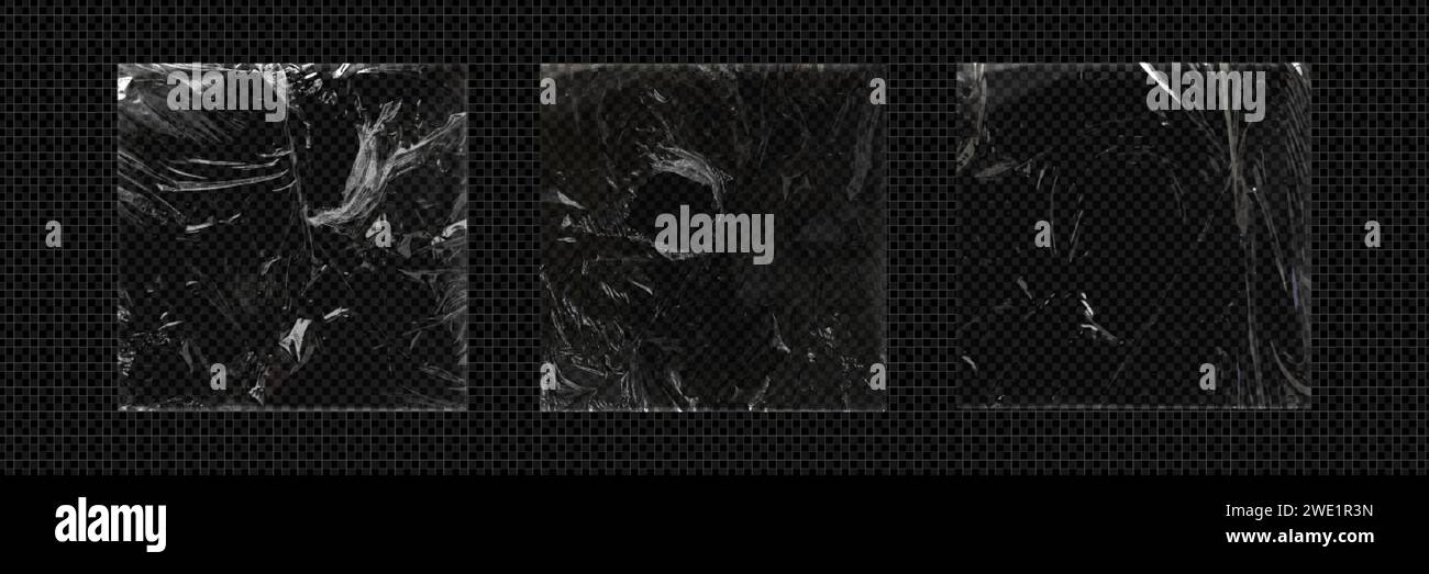 Torn plastic wrap set isolated on transparent background. Vector ...