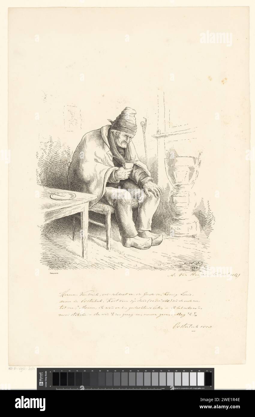 Old man on chair, Alexander Ver Huell, 1864 - 1866 print An old man ...