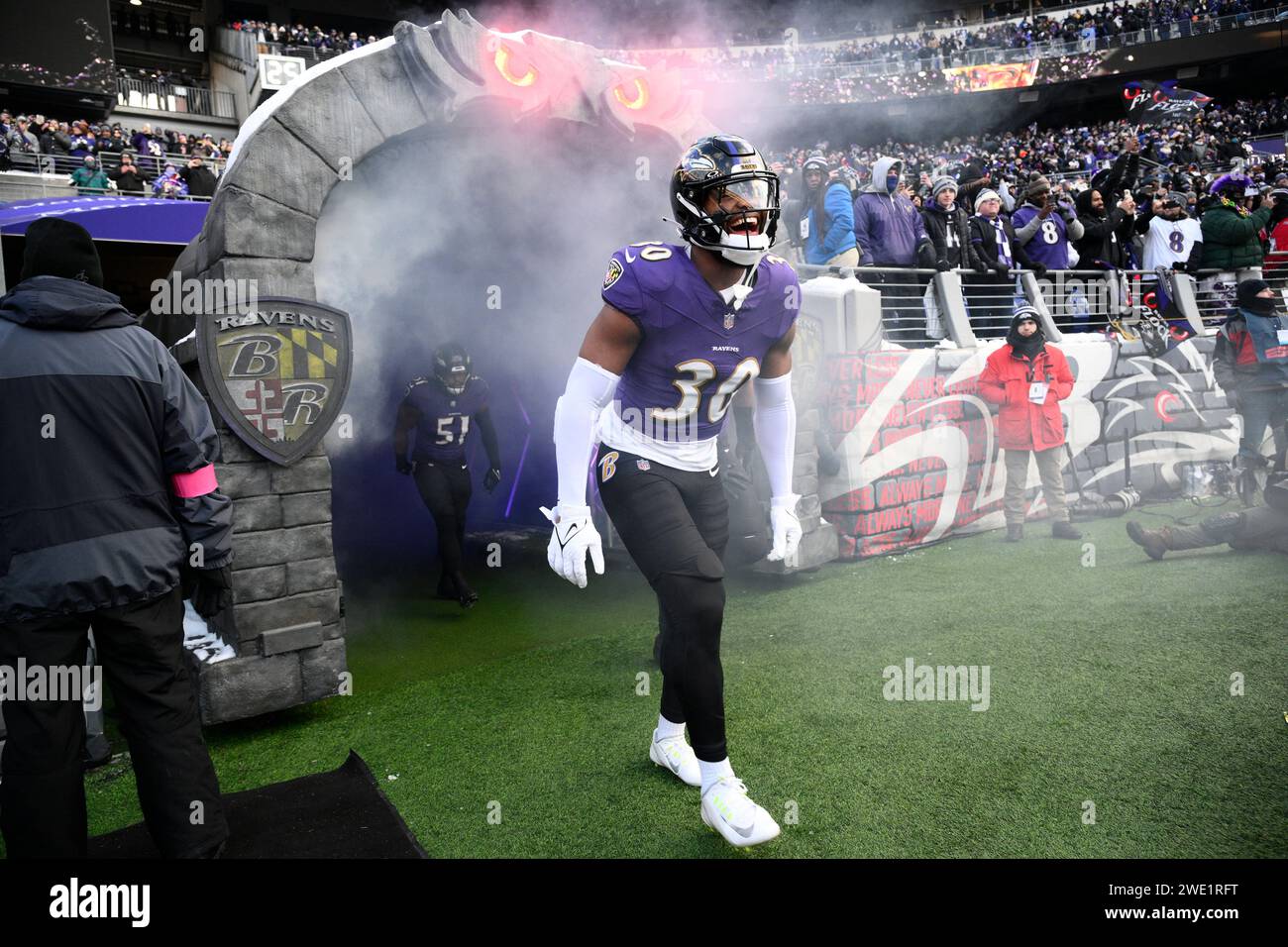 Baltimore Ravens linebacker Trenton Simpson (30) takes to the field ...