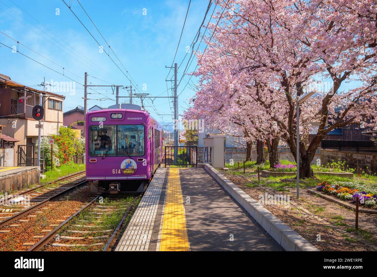 Kyoto, Japan - March 29 2023: Keifuku Tram is operated by Keifuku ...