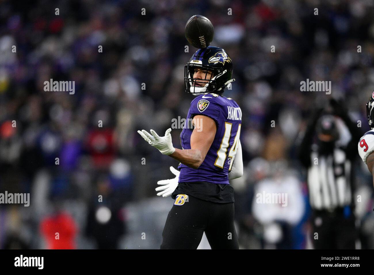 Baltimore Ravens safety Kyle Hamilton (14) in action during the first ...
