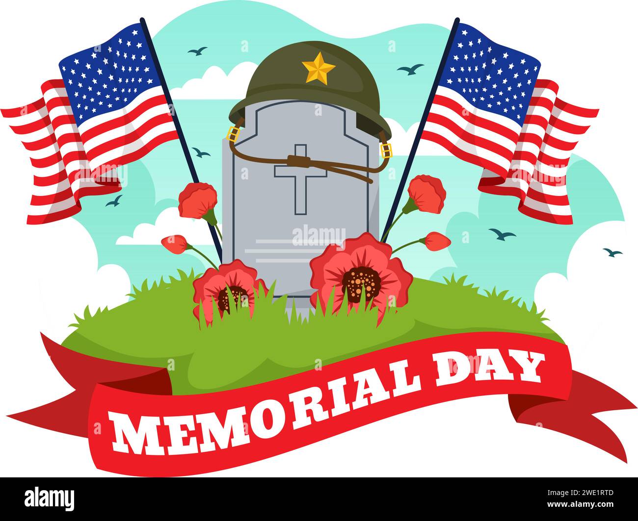 Memorial Day of Remember and Honor Vector Illustration with American ...