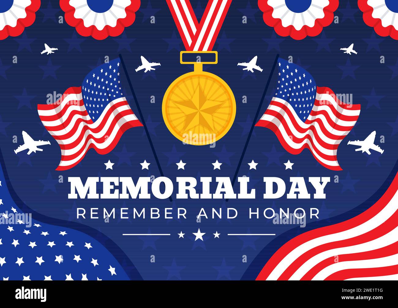 Memorial Day of Remember and Honor Vector Illustration with American ...