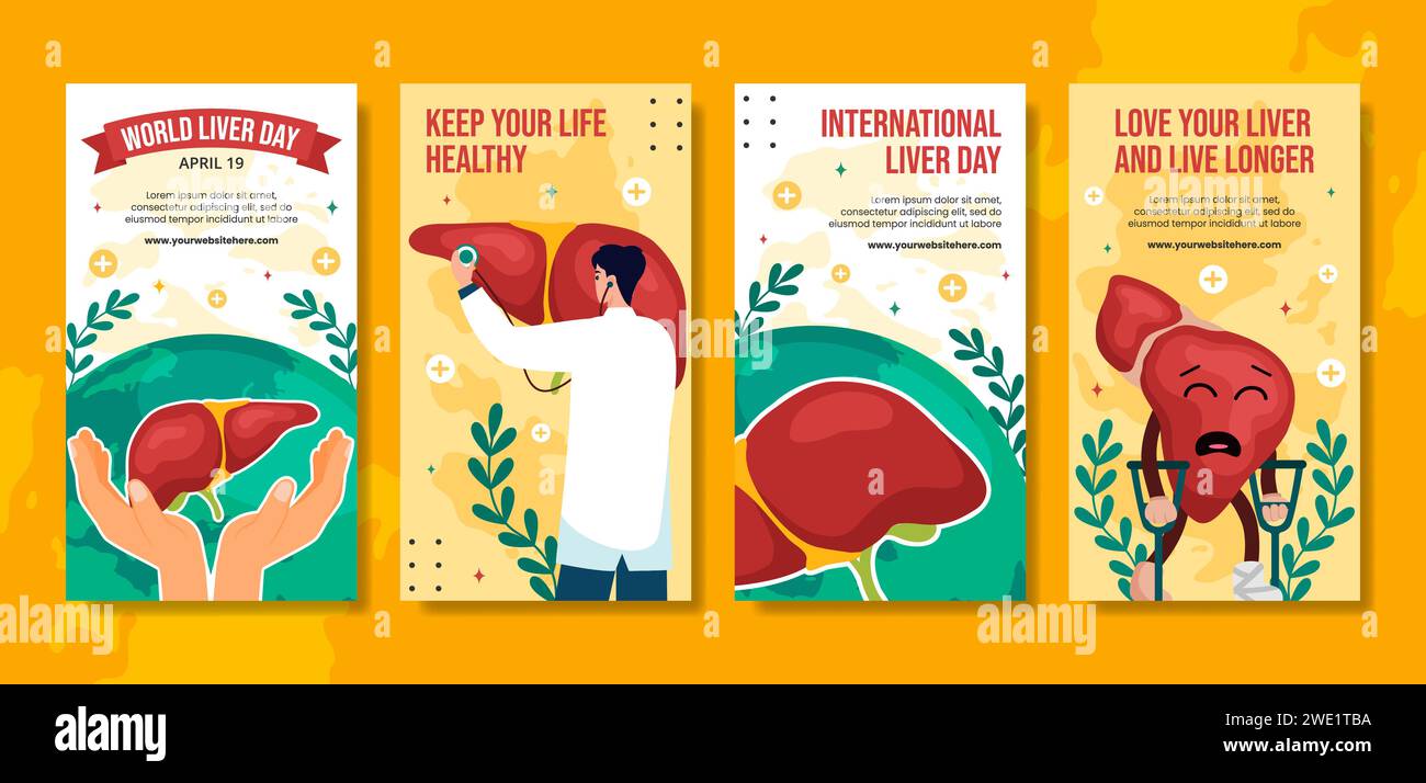 Liver Day Social Media Stories Flat Cartoon Hand Drawn Templates ...